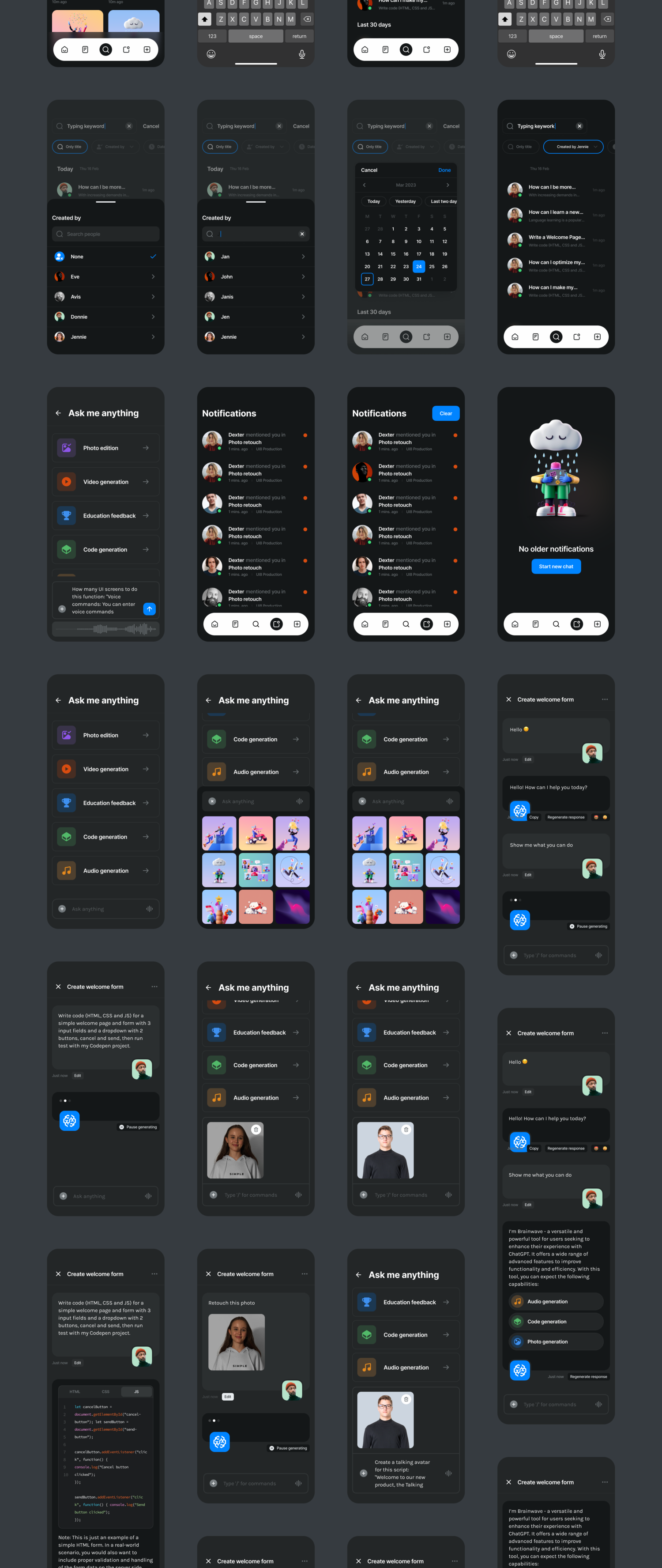 A01 双配色Ai人工智能ChatGPT聊天机器人社交App应用ui界面设计Fig设计套件Brainwave – AI iOS UI Kit _ 果觅网（gooodme）